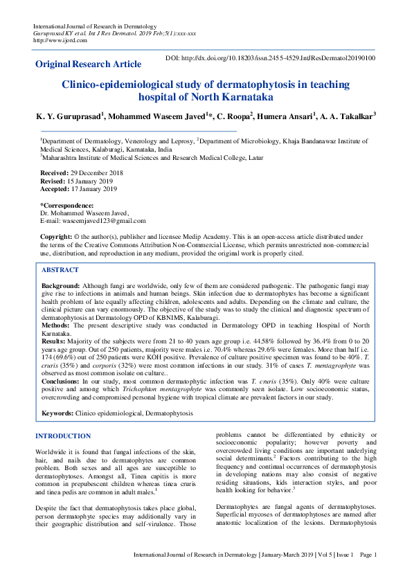 (PDF) Clinico-epidemiological study of dermatophytosis in teaching ...