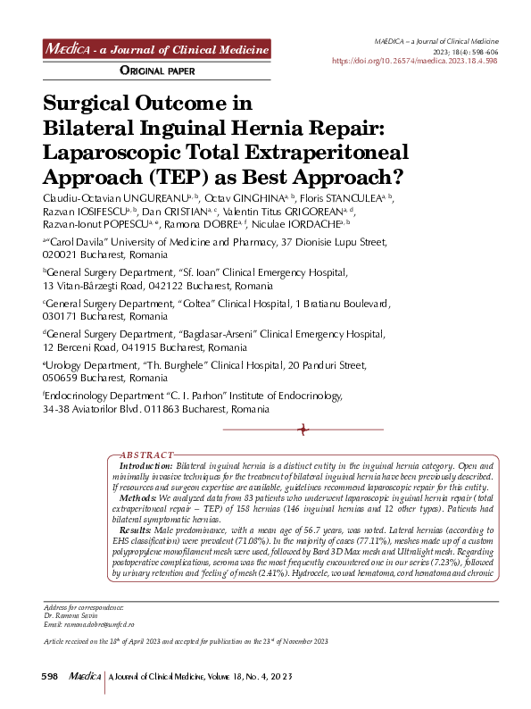 (PDF) Surgical Outcome in Bilateral Inguinal Hernia Repair ...