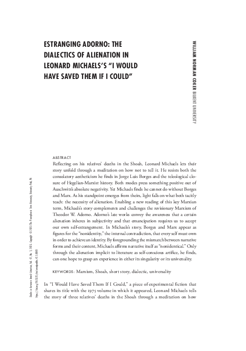(PDF) Estranging Adorno: The Dialectics of Alienation in Leonard ...