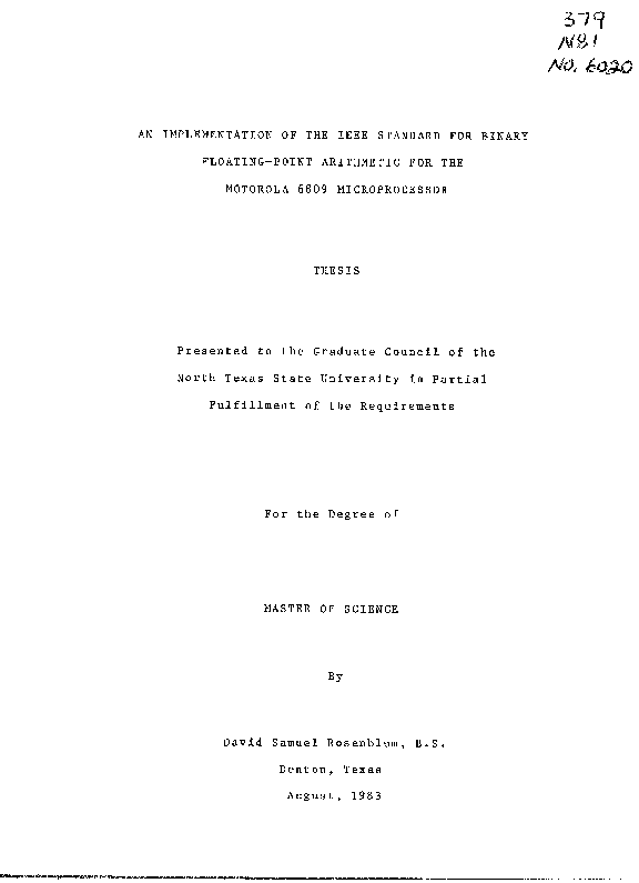 (PDF) An Implementation of the IEEE Standard for Binary Floating-Point Arithmetic for the ...