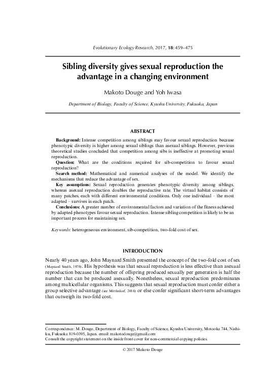 (PDF) Sibling diversity gives sexual reproduction the advantage in a ...