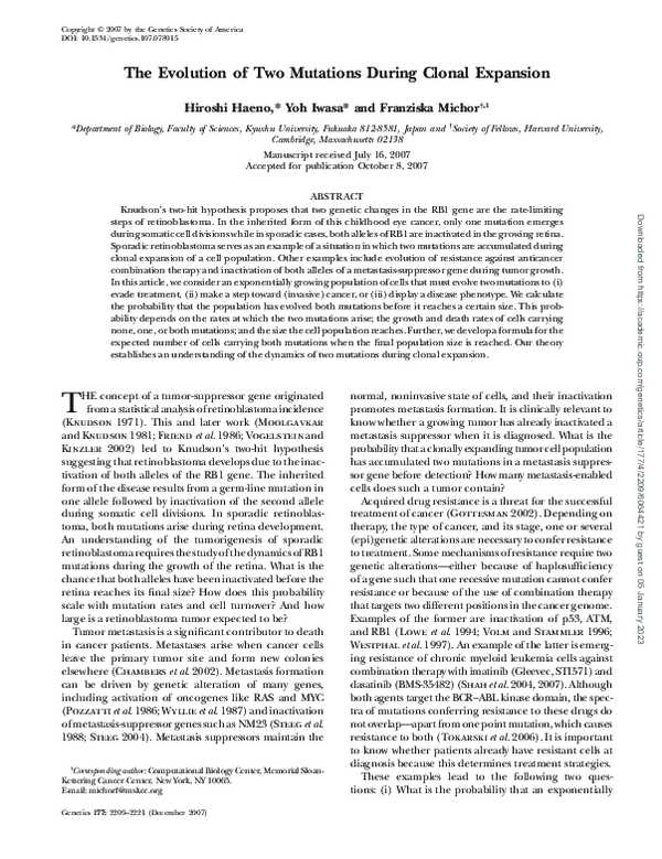 Pdf The Evolution Of Two Mutations During Clonal Expansion
