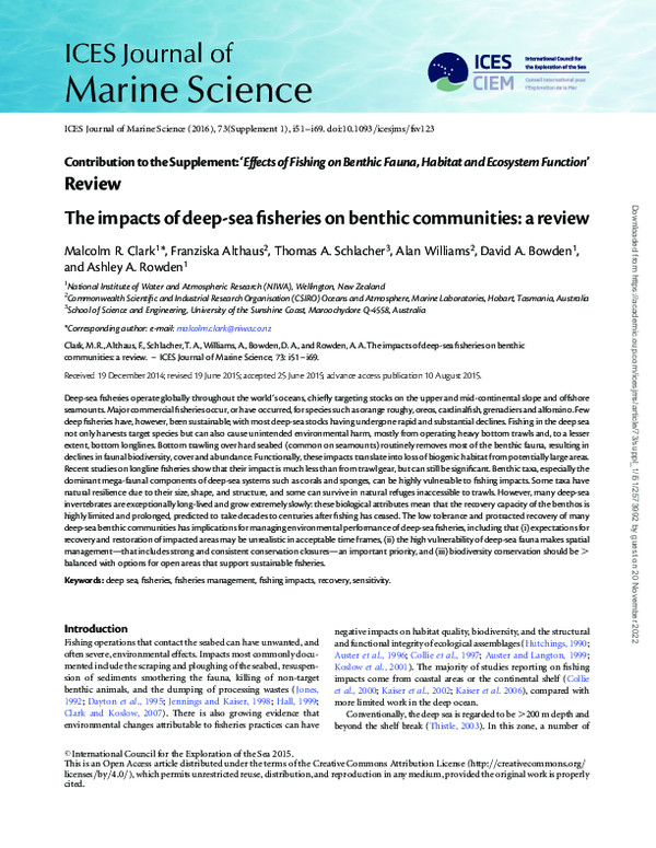 (PDF) The impacts of deep-sea fisheries on benthic communities: a review