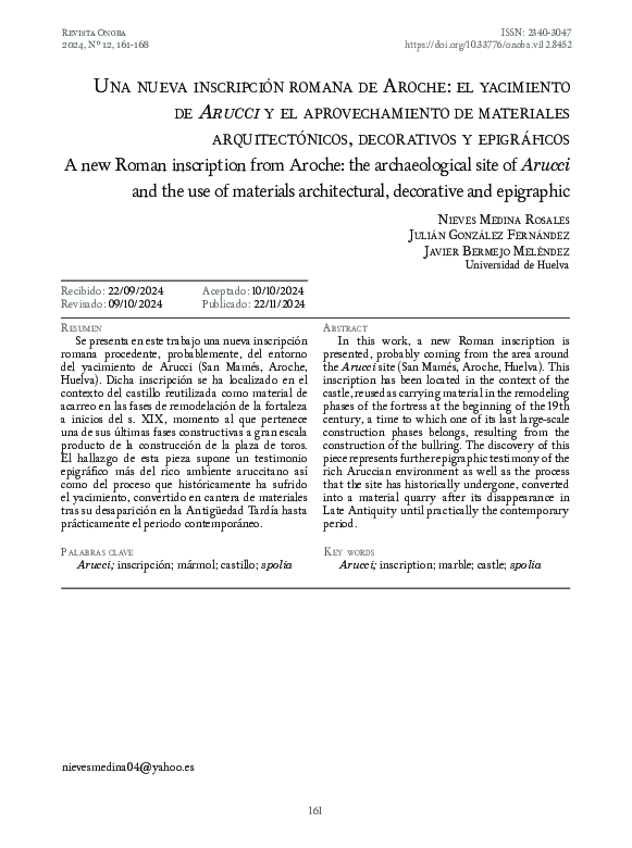 (PDF) Una nueva inscripción romana en el castillo de Aroche el ...