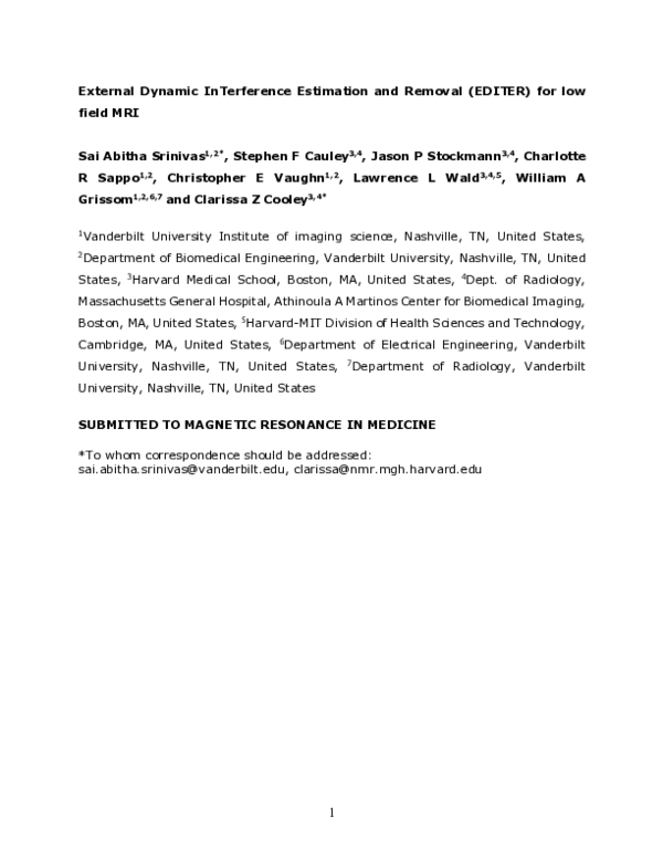 (PDF) External Dynamic InTerference Estimation and Removal (EDITER) for low field MRI