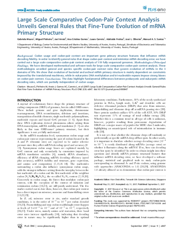 (PDF) Large Scale Comparative Codon-Pair Context Analysis Unveils General Rules that Fine-Tune ...