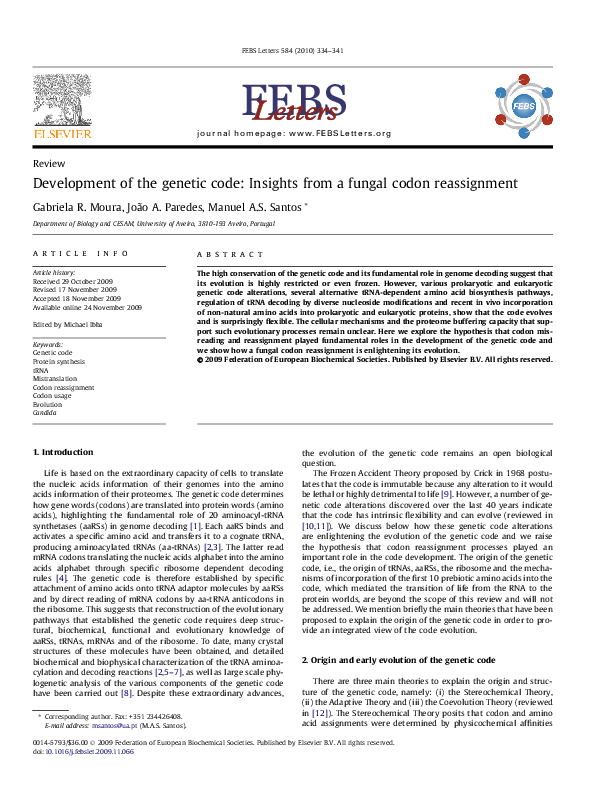 (PDF) Development of the genetic code: Insights from a fungal codon ...