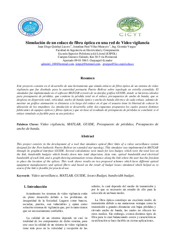 (PDF) Simulación de un enlace de fibra óptica en una red de video vigilancia