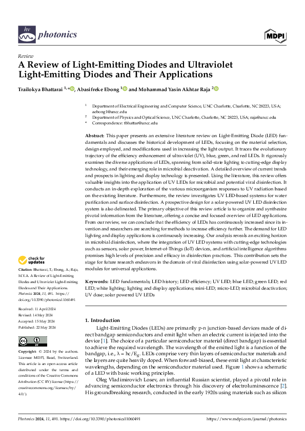 (PDF) A Review of Light-Emitting Diodes and Ultraviolet Light-Emitting Diodes and Their Applications