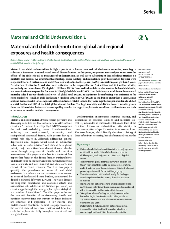 (PDF) Maternal and child undernutrition: global and regional exposures ...