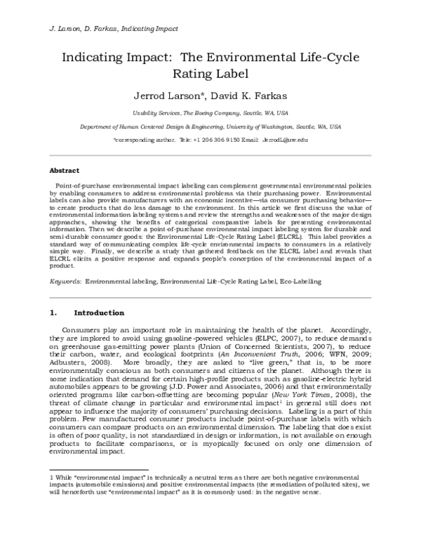 (PDF) Indicating impact: The Environmental Life-Cycle Rating Label