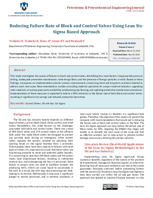 (PDF) Reducing Failure Rate of Block and Control Valves Using Lean Six ...