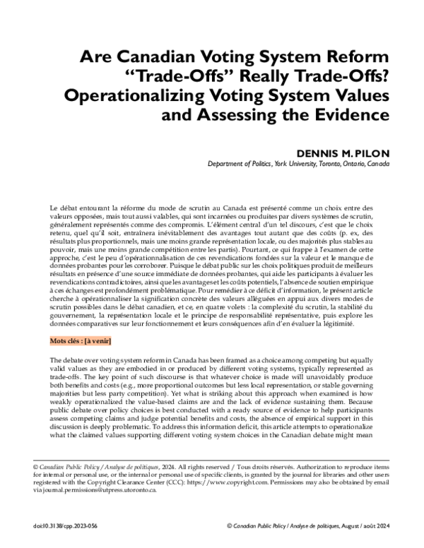 (PDF) Are Canadian Voting System Reform "Trade-Offs" Really Trade-Offs ...