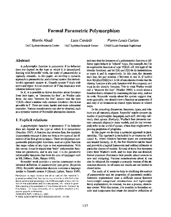 (PDF) Formal parametric polymorphism