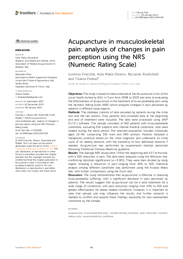 (PDF) Acupuncture in musculoskeletal pain: analysis of changes in pain ...