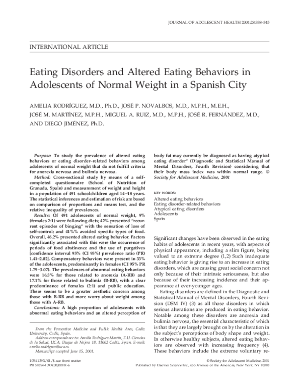 (PDF) Eating disorders and altered eating behaviors in adolescents of ...