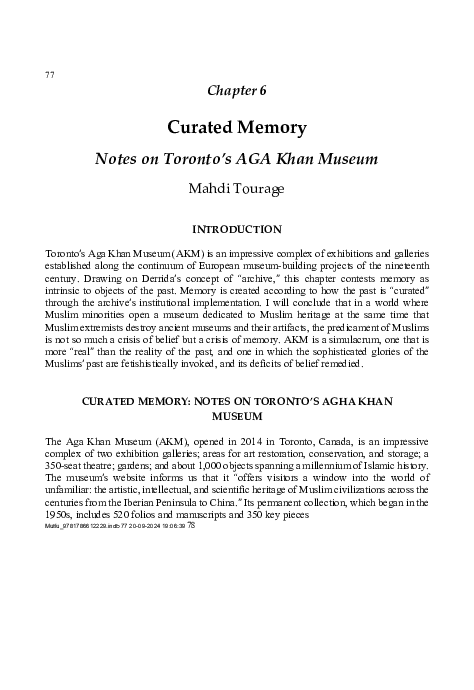 (PDF) Curated Memory: Notes on Toronto’s AGA Khan Museum