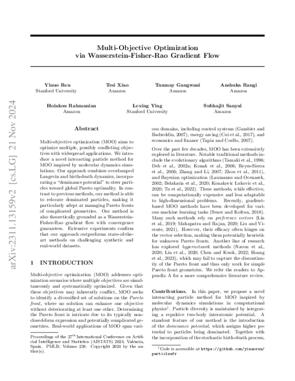 (PDF) Multi-Objective Optimization via Wasserstein-Fisher-Rao Gradient Flow
