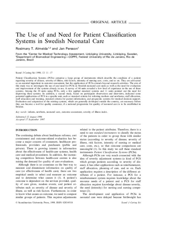 (PDF) The Use of and Need for Patient Classification Systems in Swedish ...