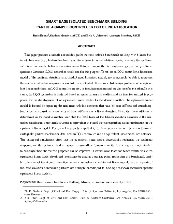 (PDF) Smart base-isolated benchmark building Part III: a sample ...