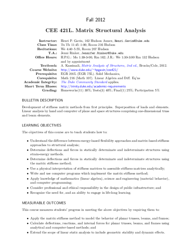 (PDF) CEE 421L. Matrix Structural Analysis