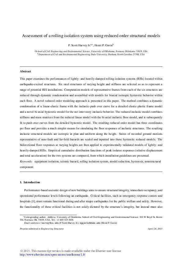 (PDF) Assessment of a rolling isolation system using reduced order structural models