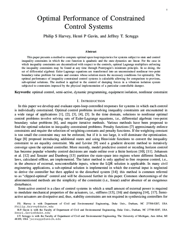 (PDF) Optimal performance of constrained control systems