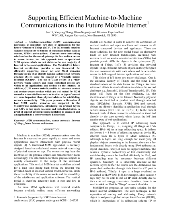 (PDF) Supporting efficient machine-to-machine communications in the ...