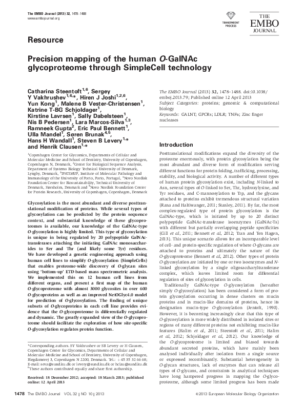 (PDF) Precision mapping of the human O-GalNAc glycoproteome through SimpleCell technology