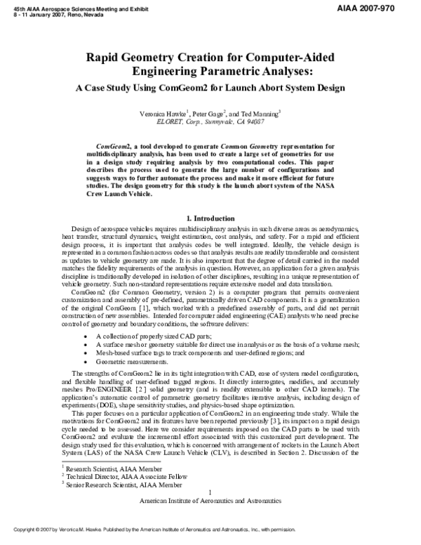 (PDF) Rapid Geometry Creation for Computer-Aided Engineering Parametric Analyses: A Case Study ...