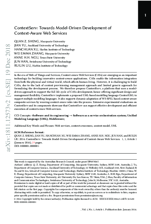 (PDF) ContextServ: Towards Model-Driven Development of Context-AwareWeb Services