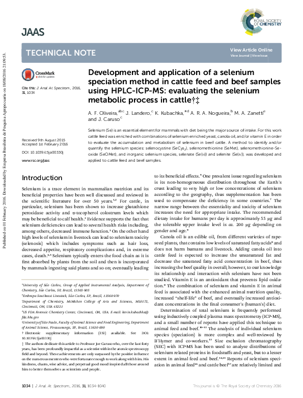 (PDF) Development and application of a selenium speciation method in ...