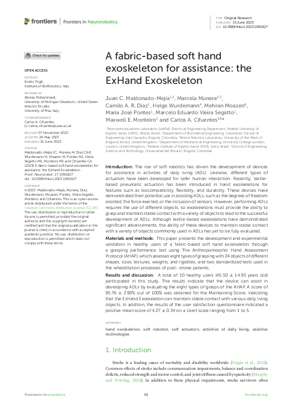 (PDF) A fabric-based soft hand exoskeleton for assistance: the ExHand ...