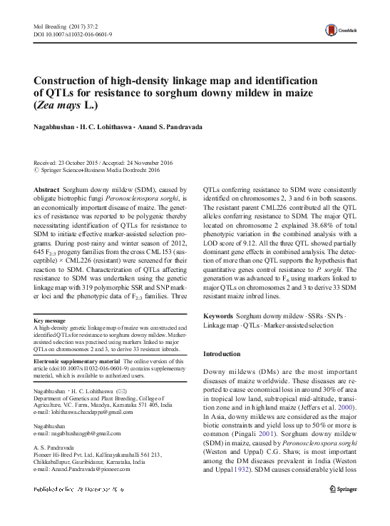 (PDF) Construction of high-density linkage map and identification of QTLs for resistance to ...
