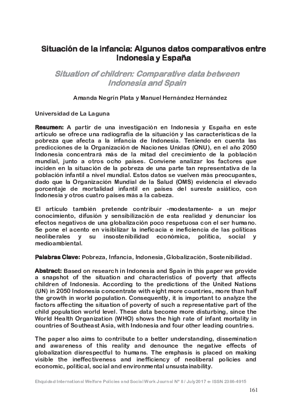 (PDF) Situación de la infancia: Algunos datos comparativos entre Indonesia y España | Amanda ...