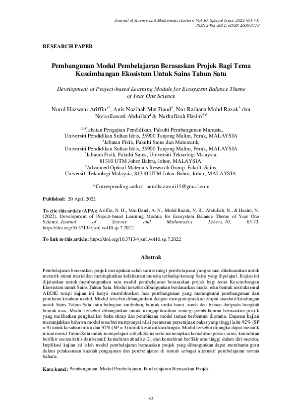 (PDF) Development of Project-based Learning Module for Ecosystem ...