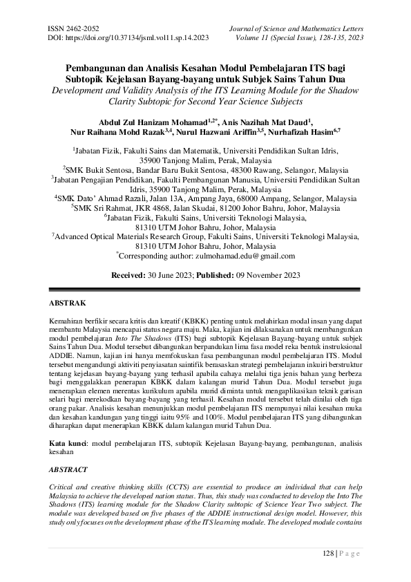 (PDF) Development and Validity Analysis of the ITS Learning Module for ...