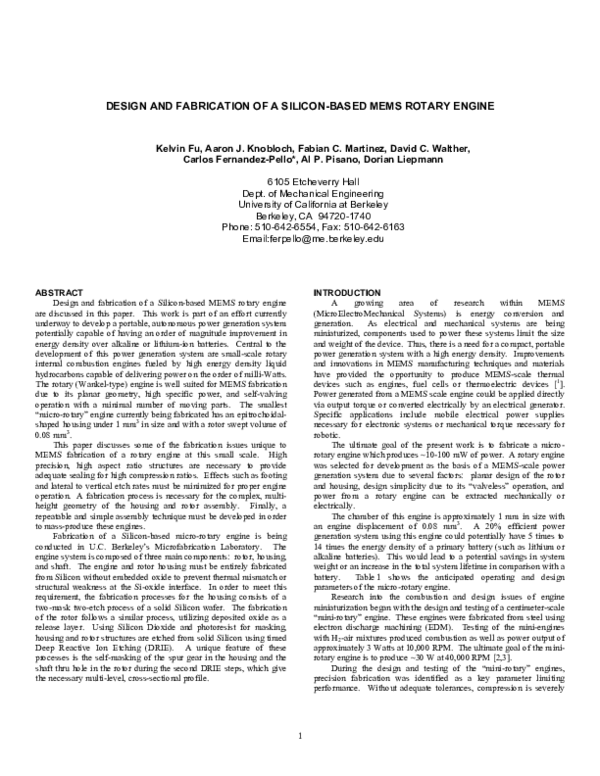 (PDF) Design and Fabrication of a Silicon-Based MEMS Rotary Engine