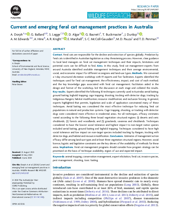 (PDF) Current and emerging feral cat management practices in Australia