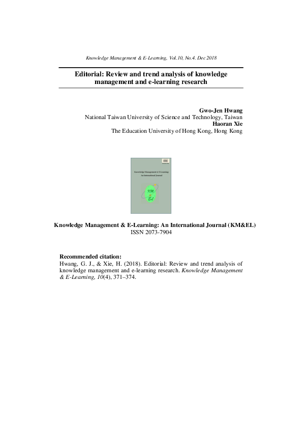 (PDF) Editorial: Review and trend analysis of knowledge management and e-learning research