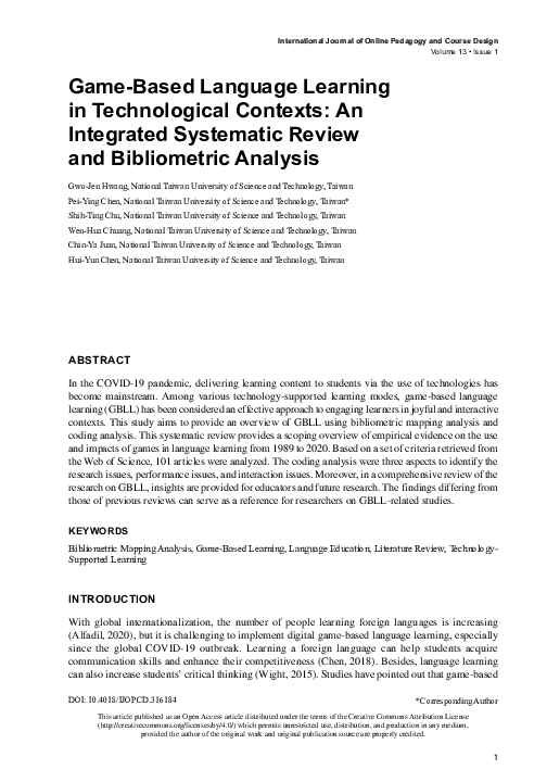 (PDF) Game-Based Language Learning in Technological Contexts: An Integrated Systematic Review ...