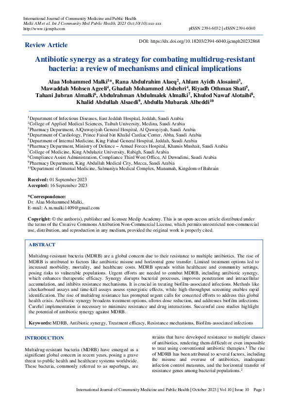 (PDF) Antibiotic synergy as a strategy for combating multidrug-resistant bacteria: a review of ...