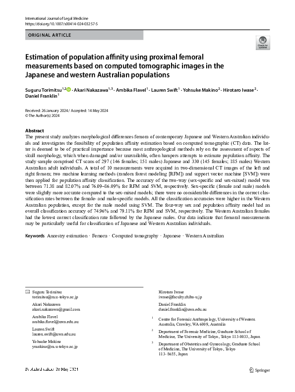 (PDF) Estimation of population affinity using proximal femoral ...