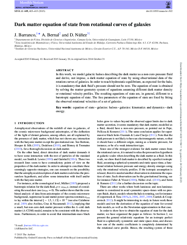 (PDF) Dark matter equation of state from rotational curves of galaxies