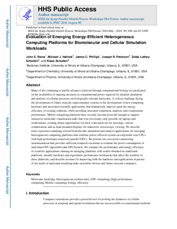(PDF) Evaluation of Emerging Energy-Efficient Heterogeneous Computing Platforms for Biomolecular ...