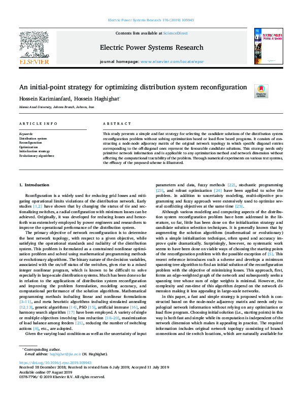 (PDF) An initial-point strategy for optimizing distribution system reconfiguration