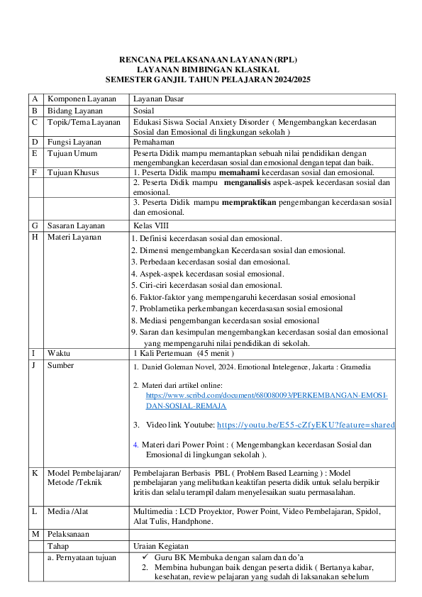 (PDF) RENCANA PELAKSANAAN LAYANAN (RPL) LAYANAN BIMBINGAN KLASIKAL ...