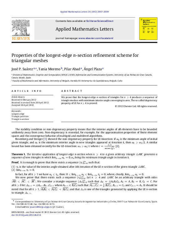 (PDF) Properties of the longest-edge n-section refinement scheme for triangular meshes