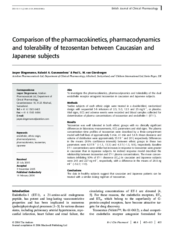 (PDF) Comparison of the pharmacokinetics, pharmacodynamics and ...