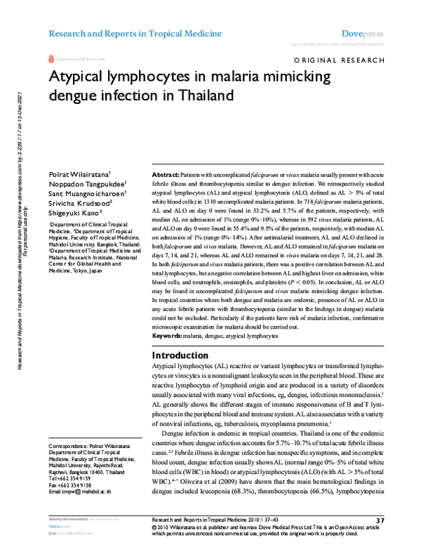 (PDF) Atypical lymphocytes in malaria mimicking dengue infection in ...